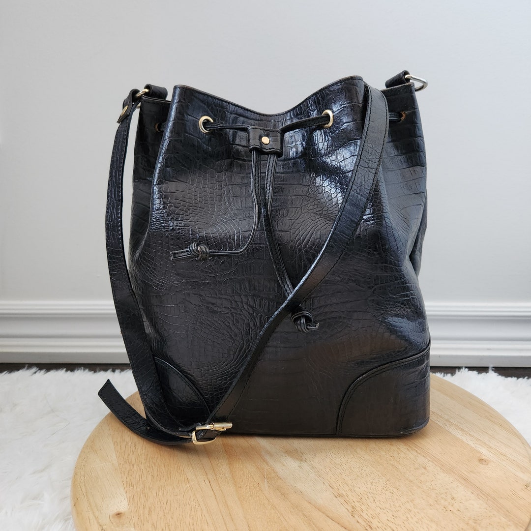 Vintage Croc Embossed Large Bucket Bag Black Purse Shoulder Bag - Etsy