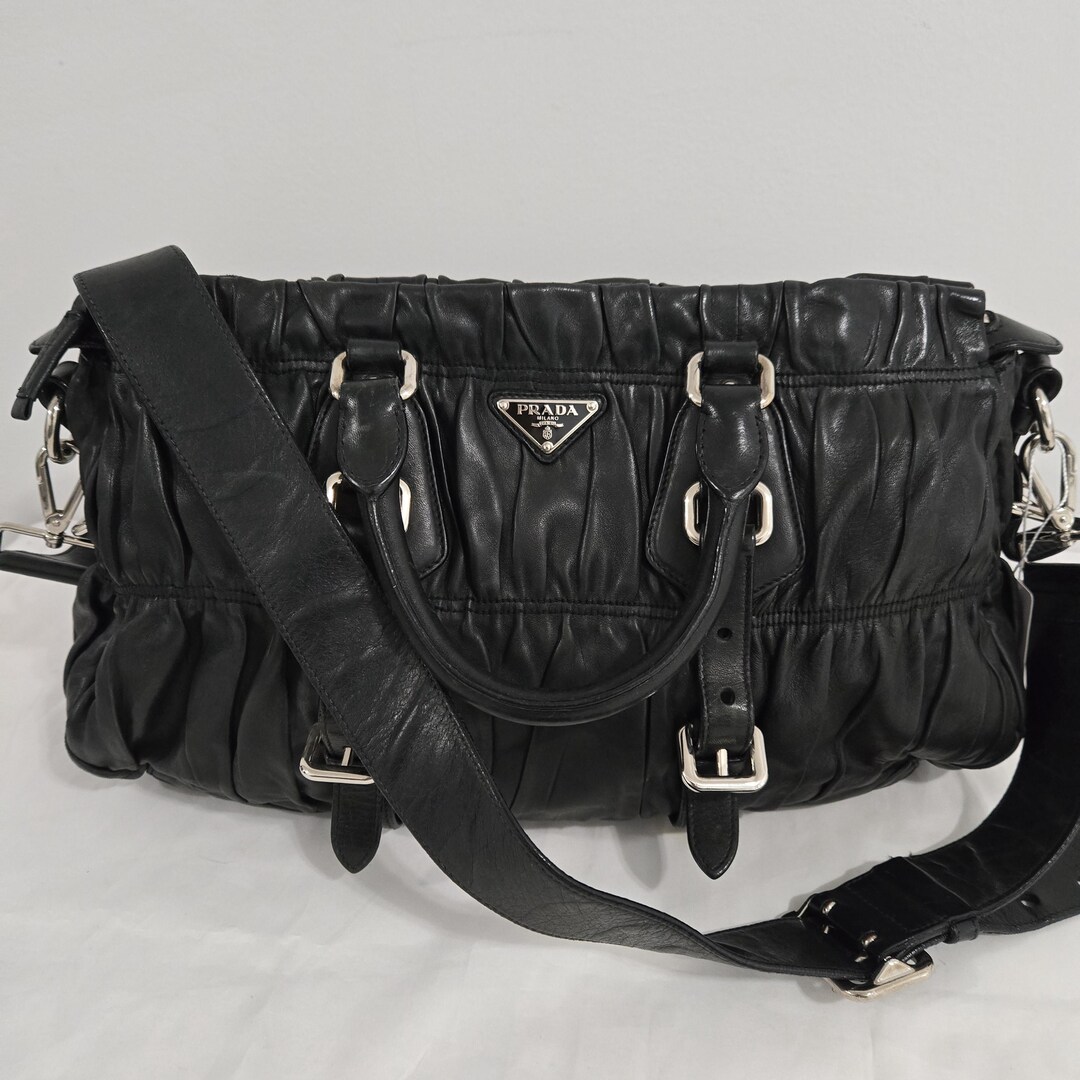Prada Nappa Gaufre Shoulder Bag Nero Black Leather 2 Way Silver Hardware - Etsy