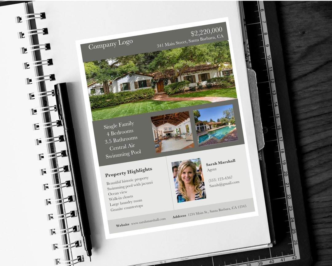 Real Estate Flyer Template | Customizable | 3 Photos | Single Sided ...