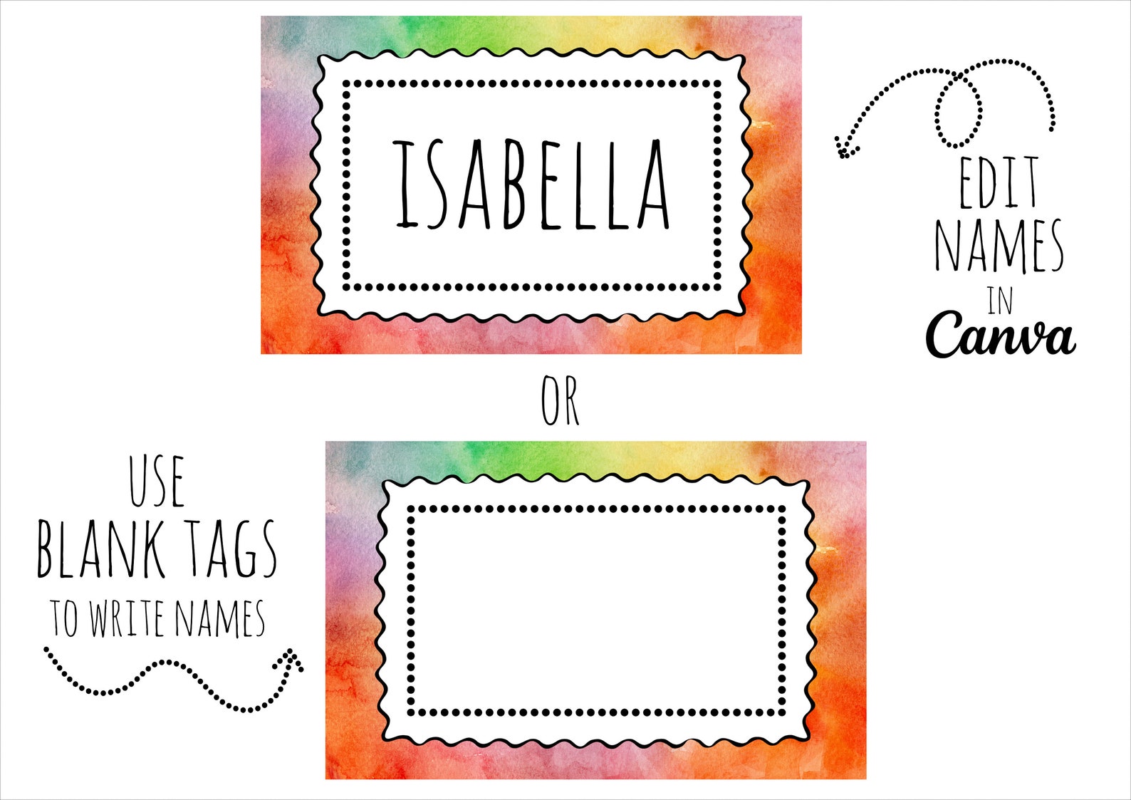 Classroom Name Tags Template Watercolor | Editable | Printable ...