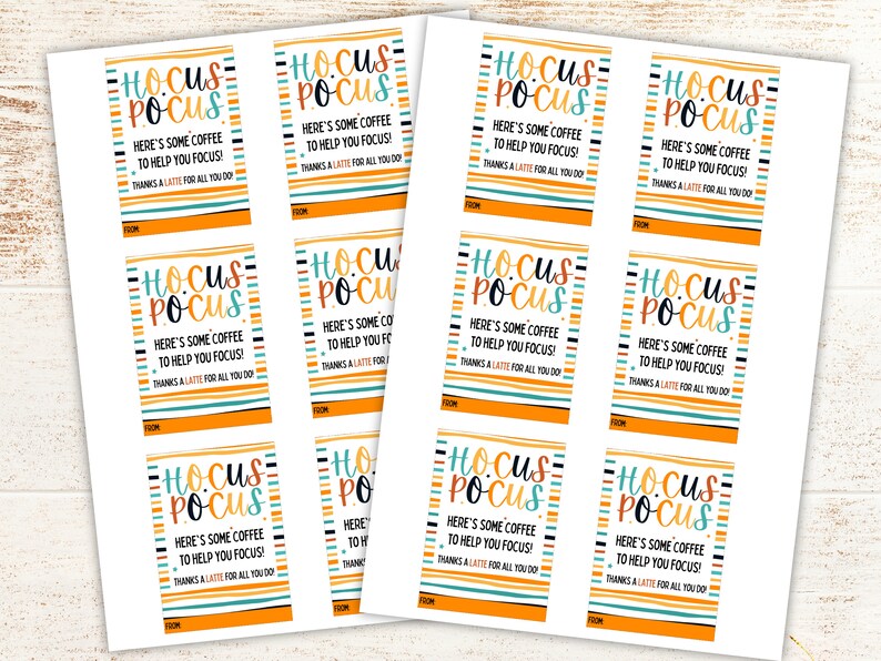 Hocus Pocus Coffee Gift Tag Printable Teacher Coffee Gift Tag Label ...