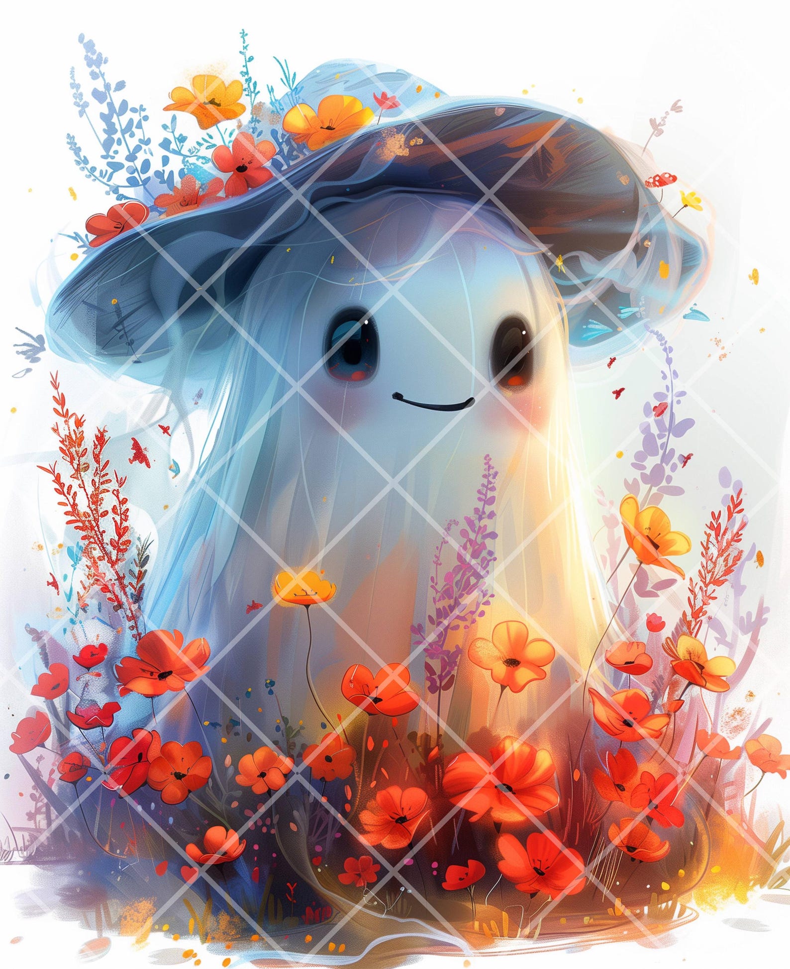 Cute Floral Ghost Halloween Clipart, Digital JPG Halloween Illustration ...