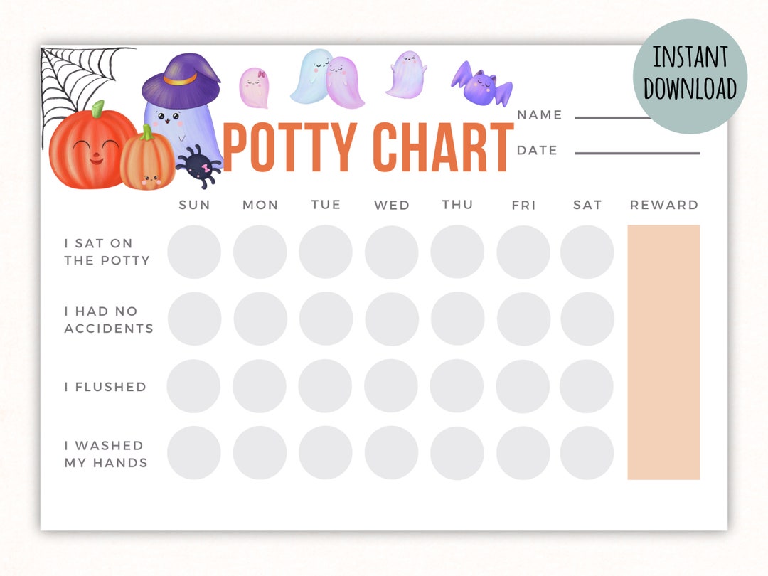 Potty Chart Printable Halloween | Potty Training Chart | Reward Chart ...