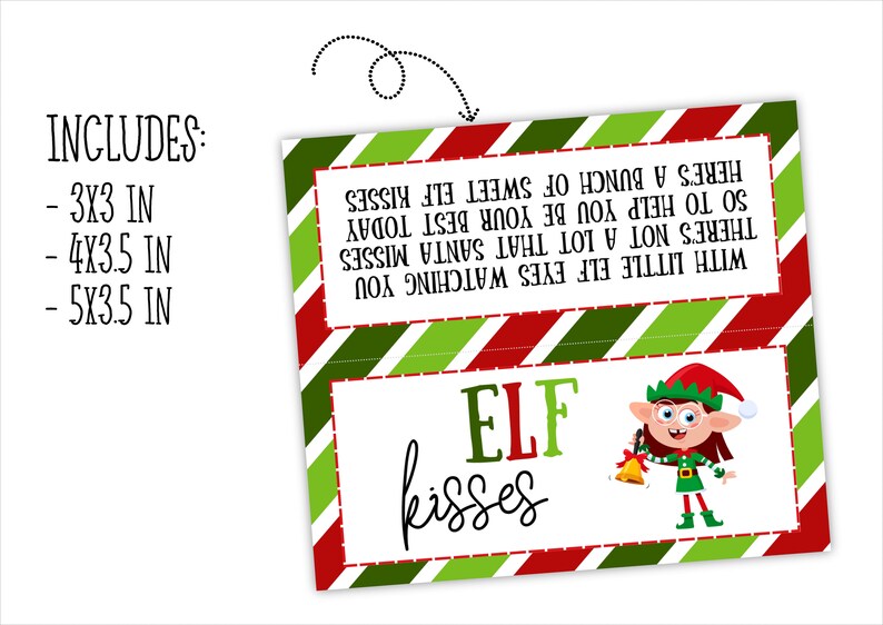 Elf Kisses Christmas Treat Bag Topper | Printable Cookie Bag Topper ...
