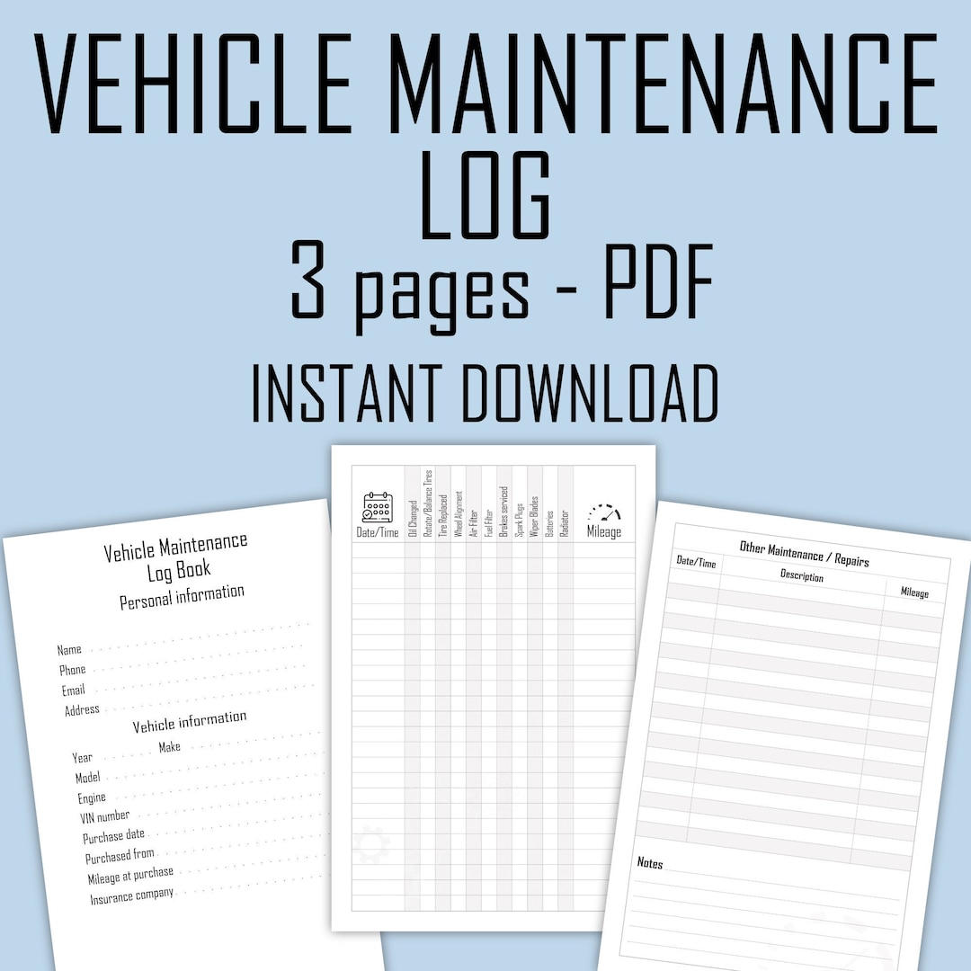 Vehicle Maintenance Log | Printable PDF | Instant Download | Car ...