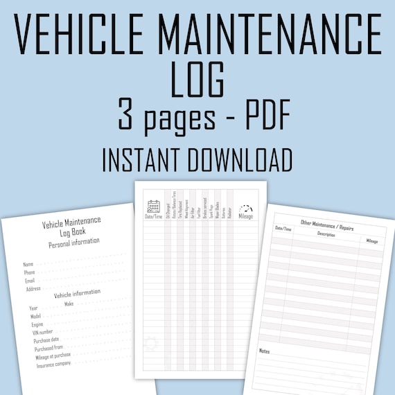 Vehicle Maintenance Log Printable PDF Instant Download - Etsy