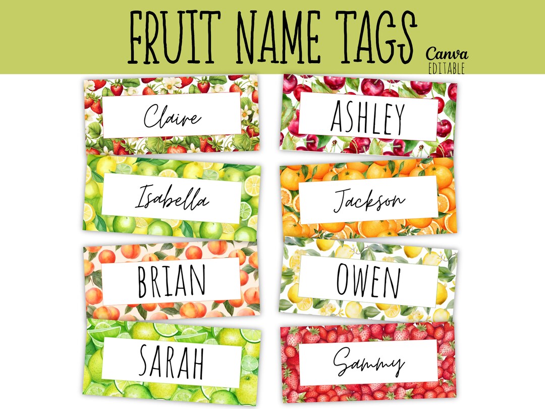 Classroom Name Tags Template Spring Fruit Editable | Printable ...
