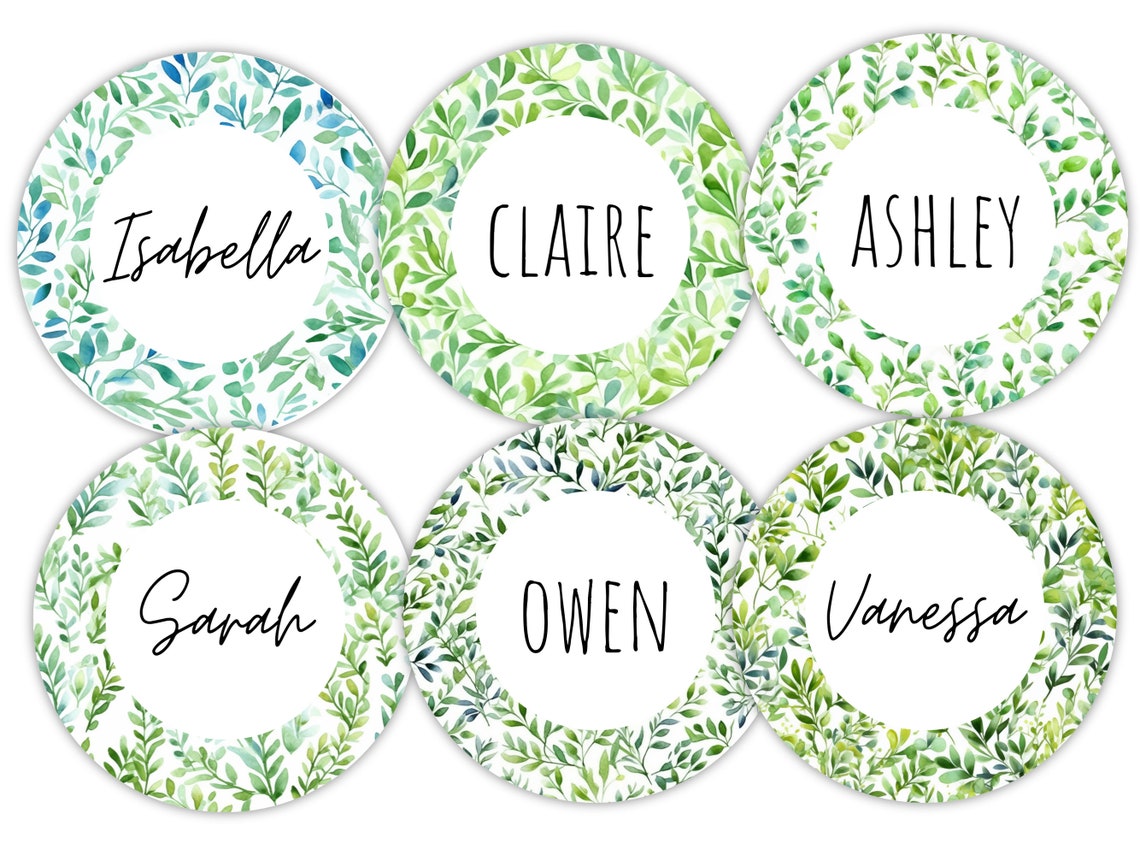 Classroom Name Tags Template Greenery Botanical Leafy Editable ...