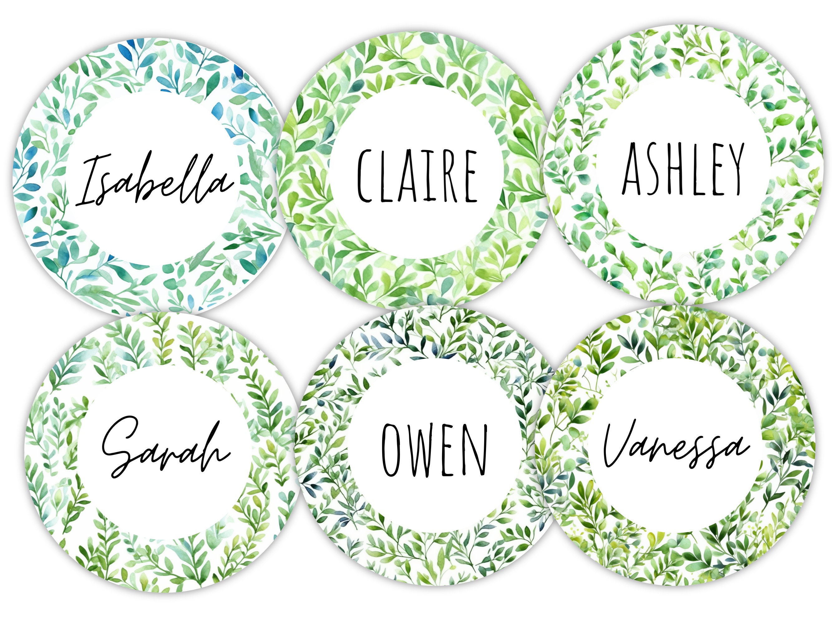 Classroom Name Tags Template Greenery Botanical Leafy Editable ...