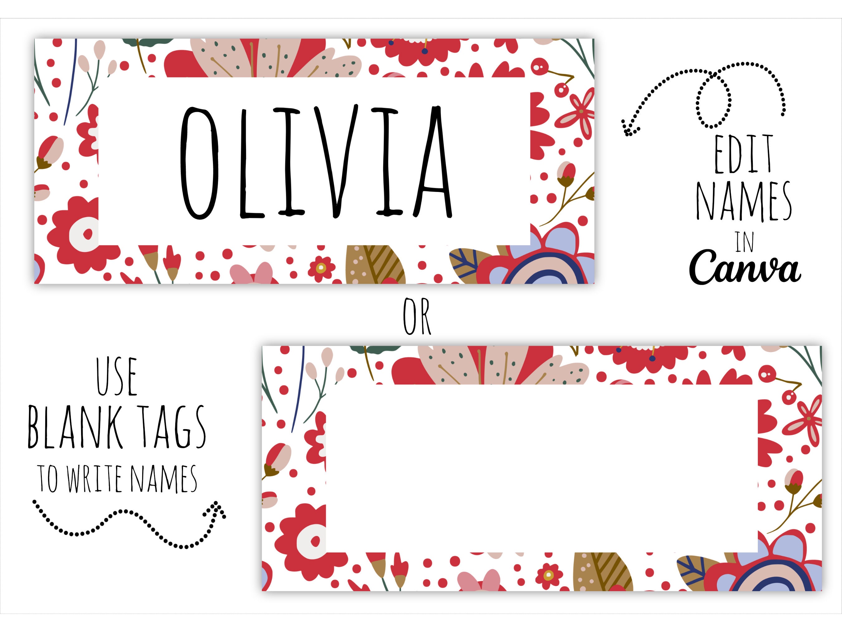 Classroom Name Tags Template Flowers Editable Printable Elementary ...