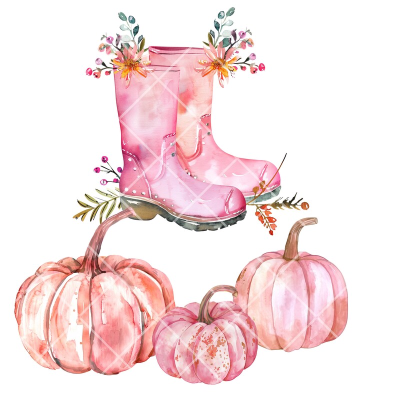 Cute Pink Autumn Clipart, Watercolor PNG, Instant Download, Fall ...