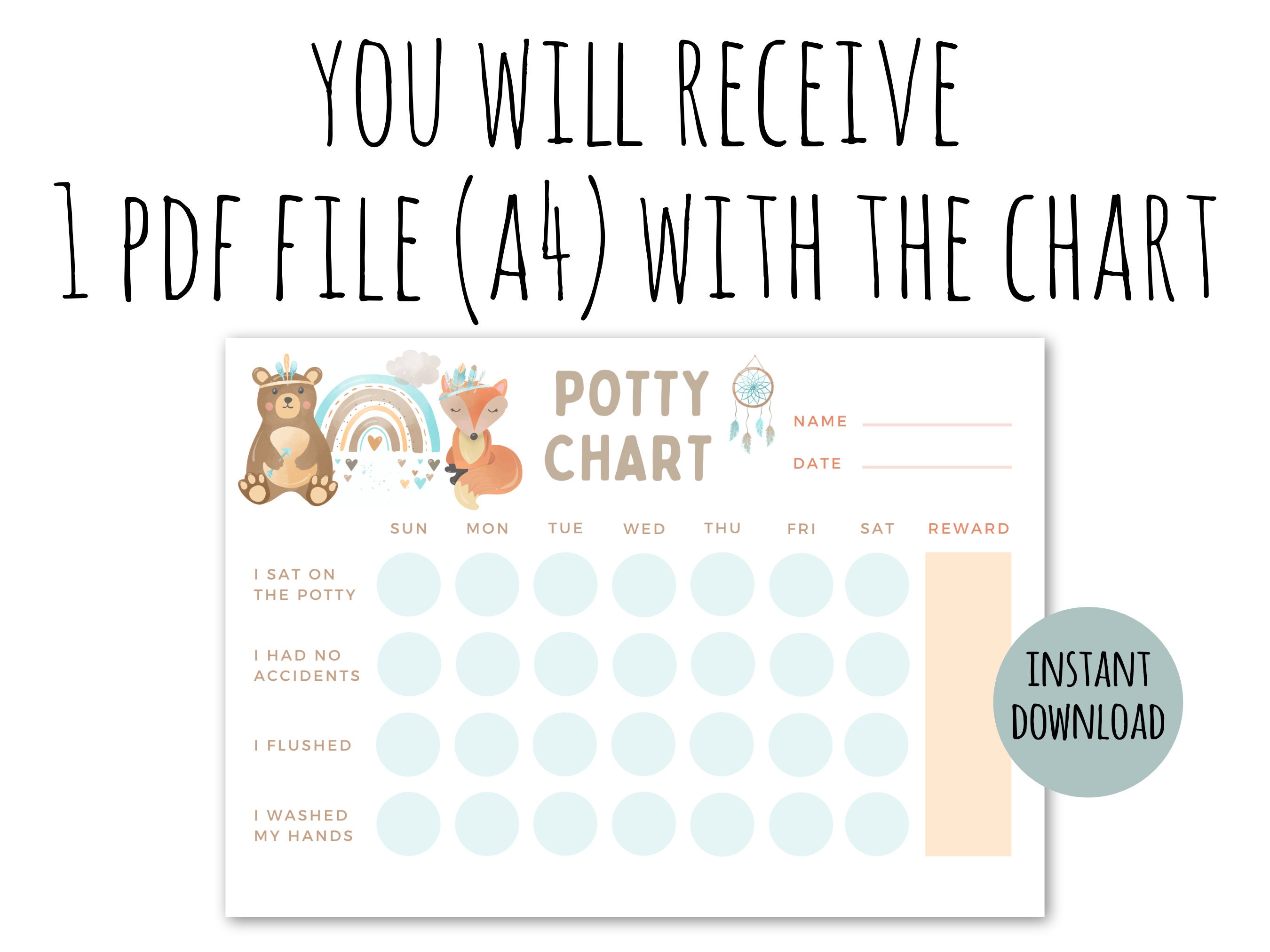 Potty Chart Printable Boho Rainbow Woodland Animals | Potty Training ...