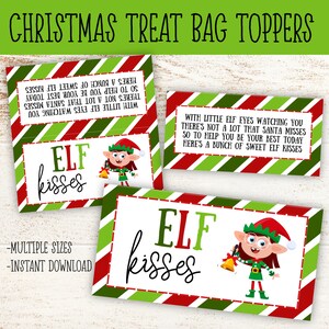 Elf Kisses Christmas Treat Bag Topper | Printable Cookie Bag Topper ...