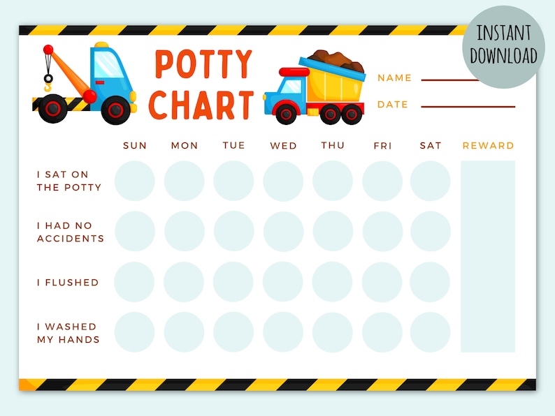 Potty Chart Printable Cars Construction Trucks | Potty Training Chart ...