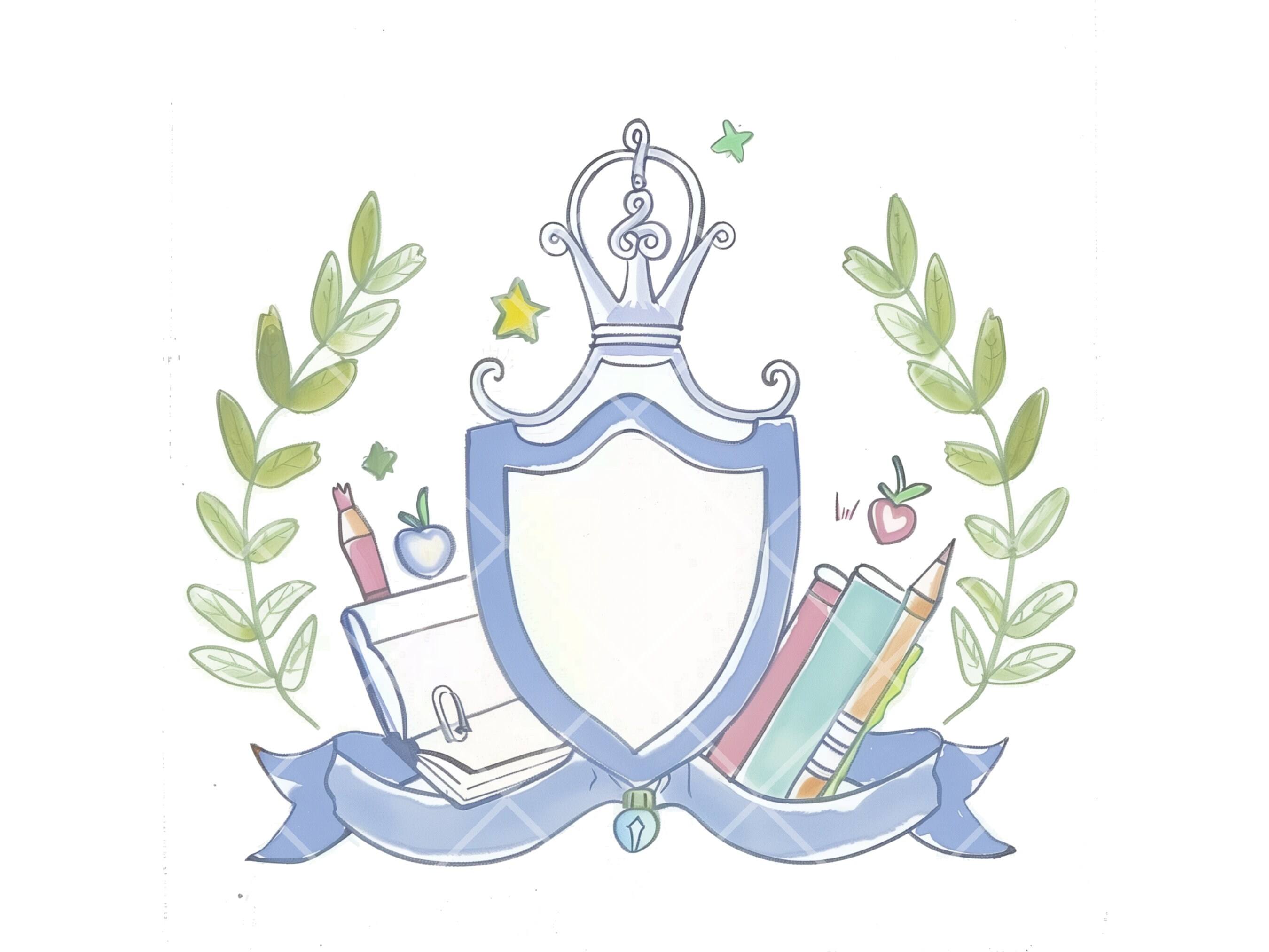 Back to School Crests, Watercolor Pngs, Instant Download, Hand Drawn ...