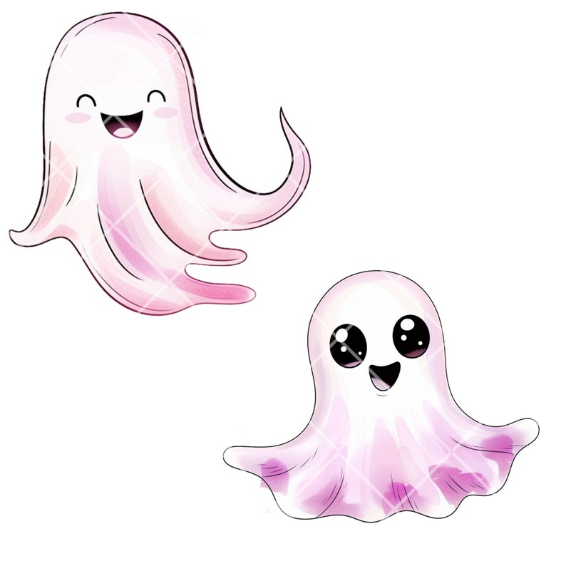 Cute Pink Autumn Ghosts Pumpkins Clipart, Watercolor PNG, Digital ...