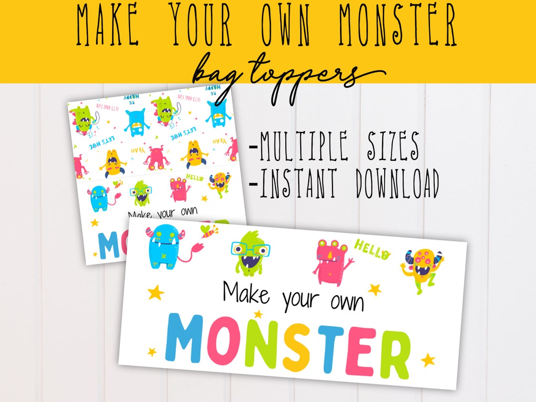 Make Your Own Monster Bag Topper Halloween Birthday | Printable ...