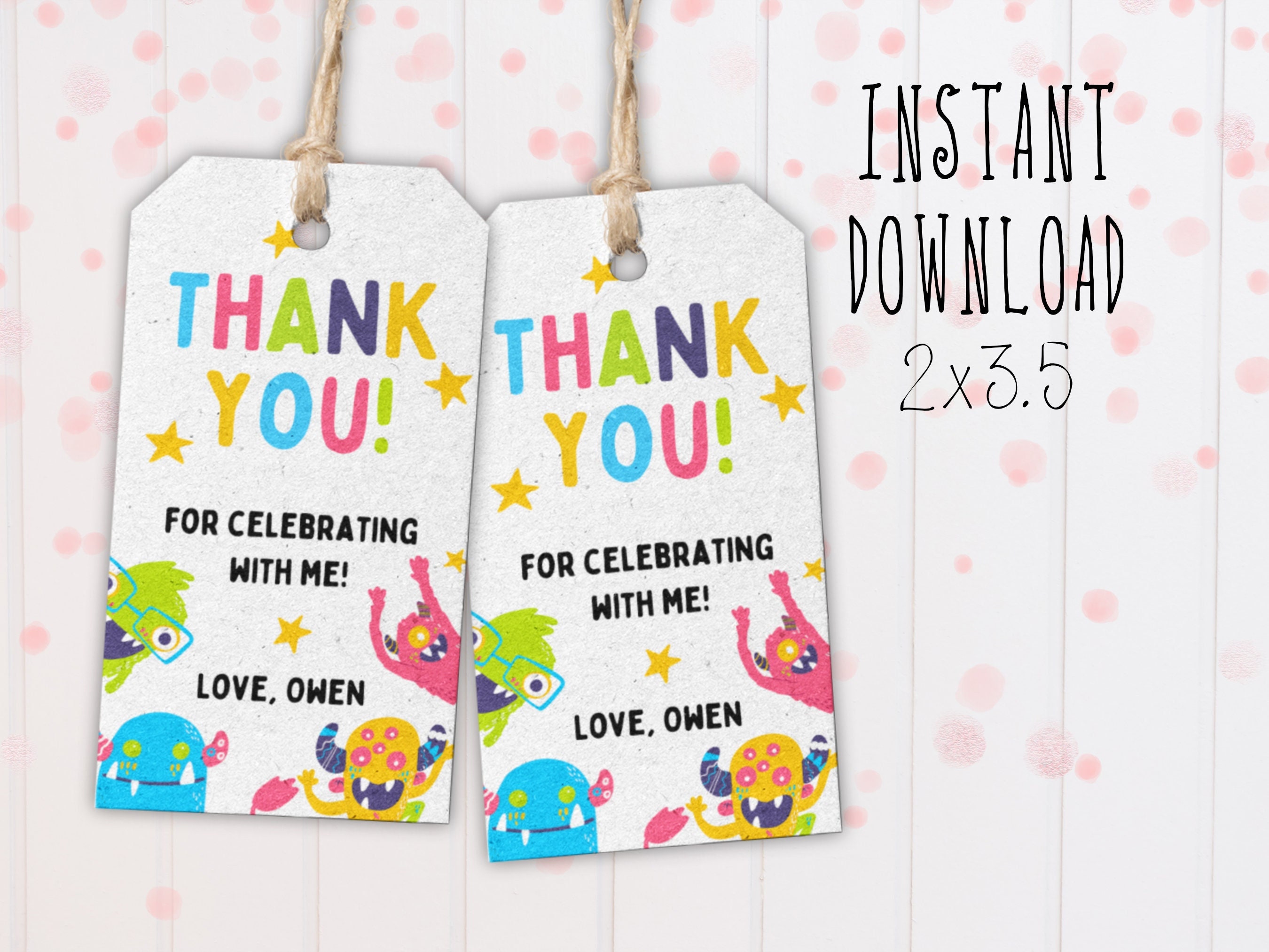 Monsters Birthday Thank You Tags Printable Monster Party Favor Tag ...