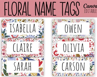 Classroom Name Tags Template Flowers Editable Printable Elementary ...