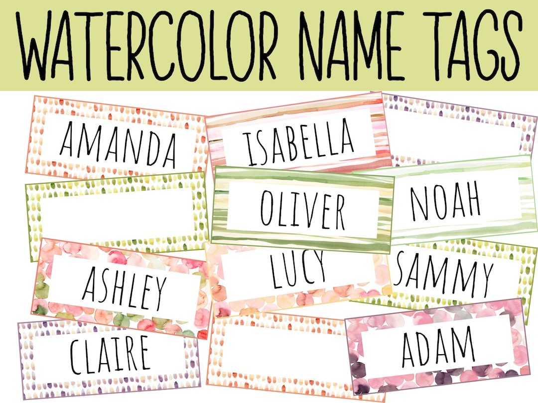 Classroom Name Tags Template Watercolor Editable | Printable ...
