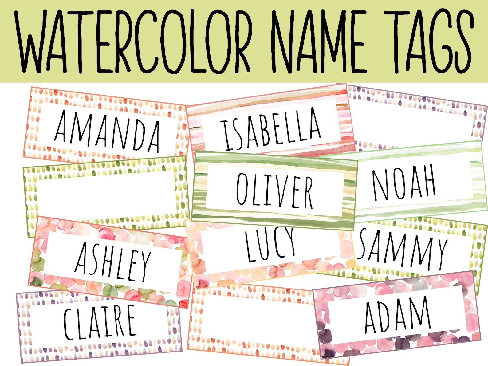 Classroom Name Tags Template Watercolor Editable Printable Classroom ...