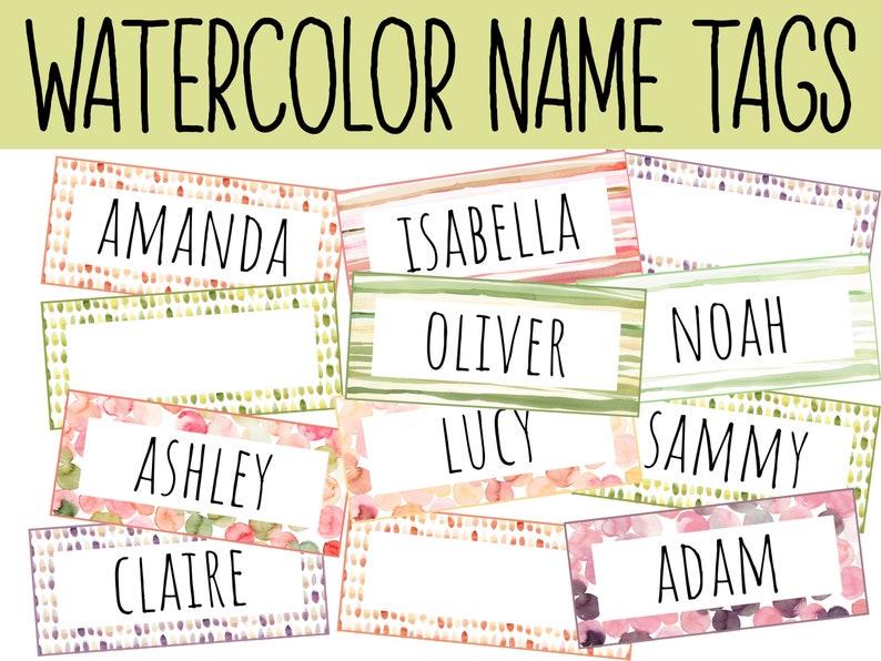 Classroom Name Tags Template Watercolor Editable Printable Classroom ...