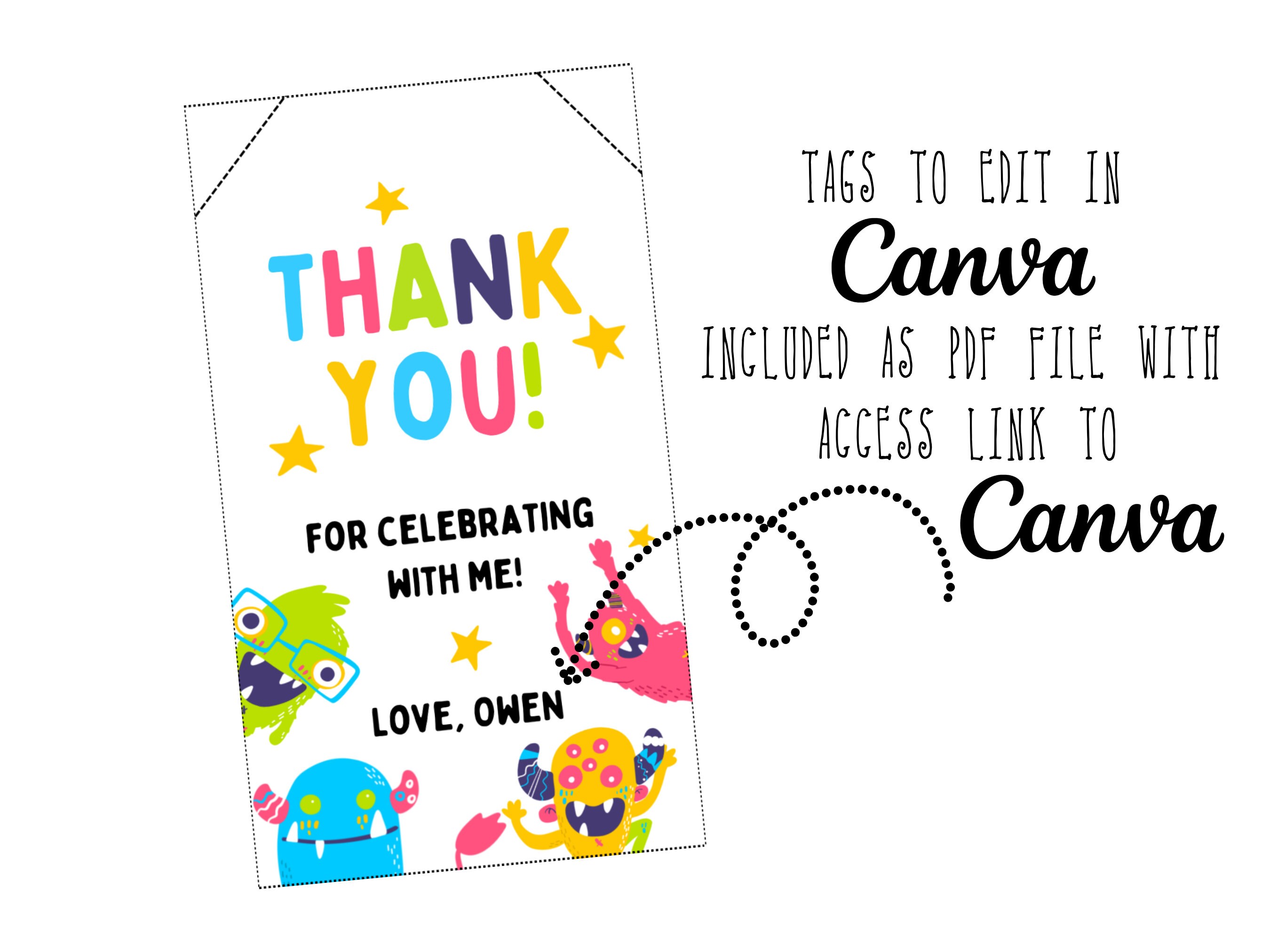 Monsters Birthday Thank You Tags Printable Monster Party Favor Tag ...