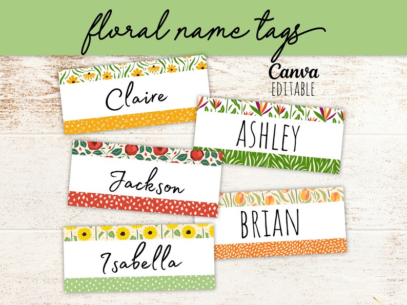 Classroom Name Tags Template Floral Flowers Editable | Printable ...