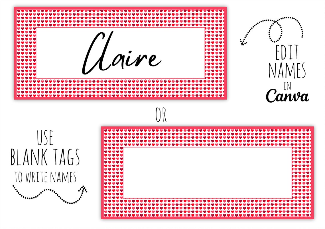 Valentine's Name Tags Template Classroom Editable | Printable ...