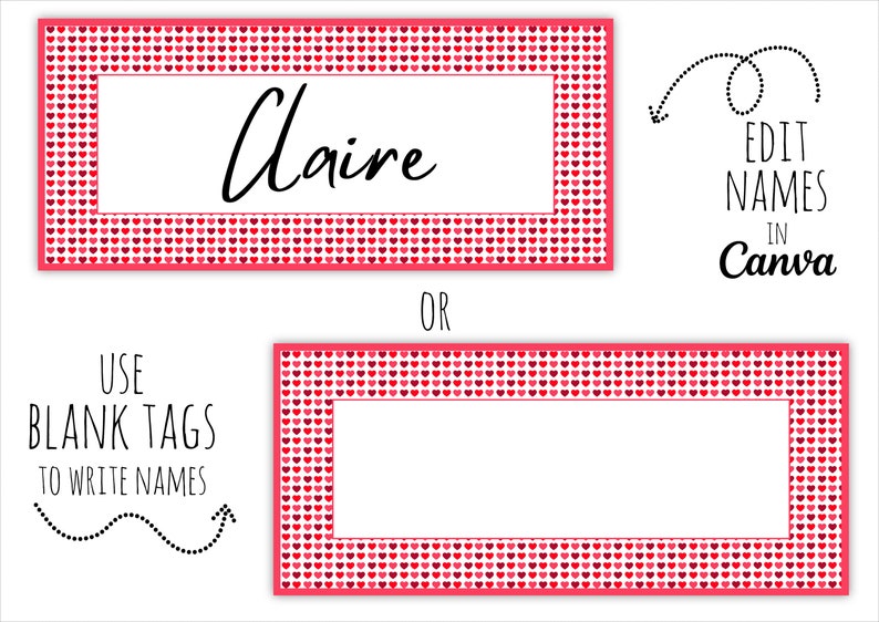 Valentine's Name Tags Template Classroom Editable | Printable ...