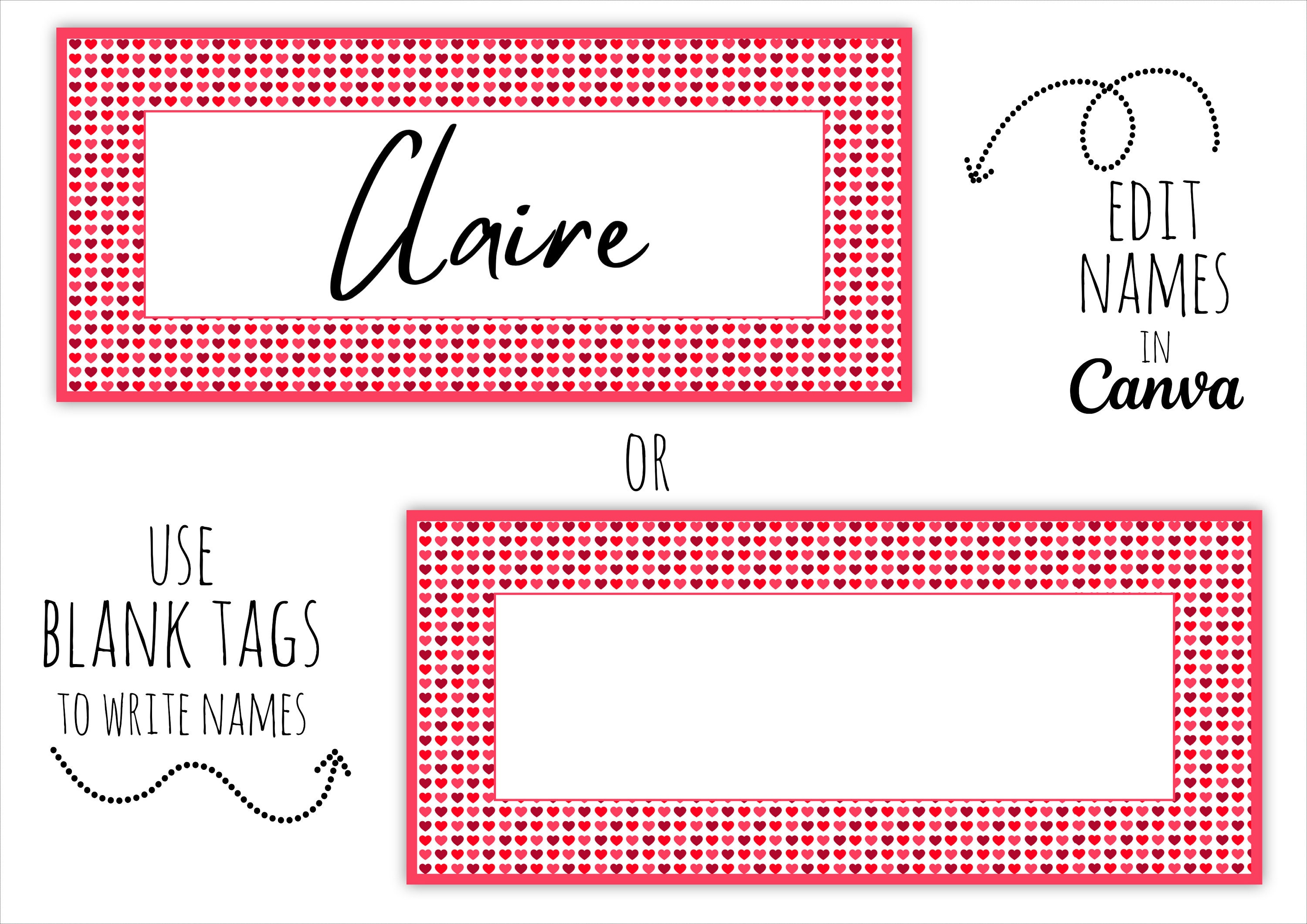 Valentine's Name Tags Template Classroom Editable | Printable ...