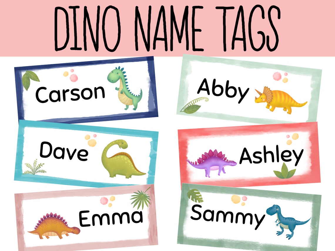 Classroom Name Tags Template Dinosaur Editable Printable - Etsy