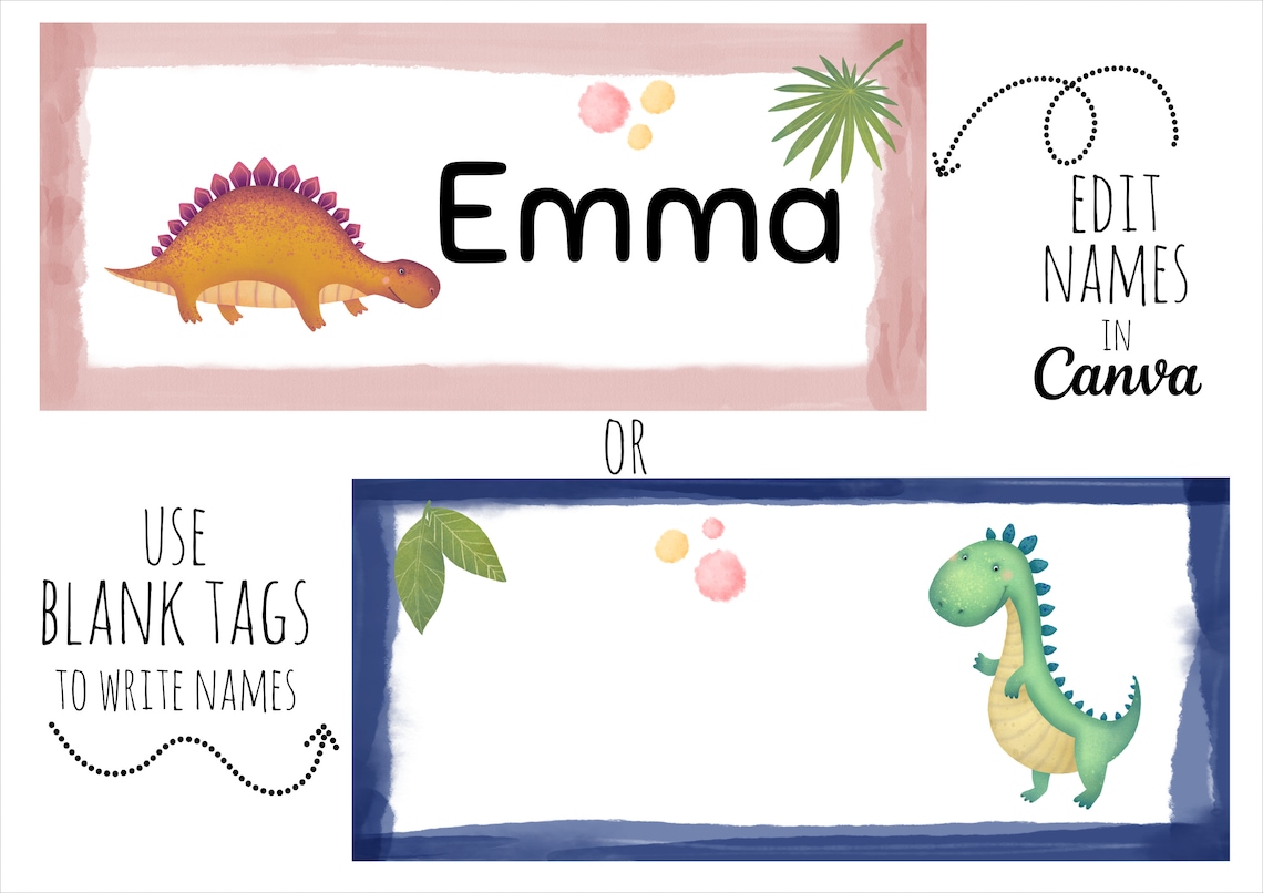 Classroom Name Tags Template Dinosaur Editable Printable - Etsy