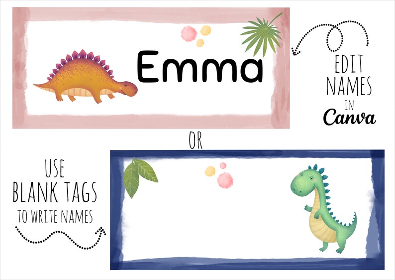Classroom Name Tags Template Dinosaur Editable Printable - Etsy