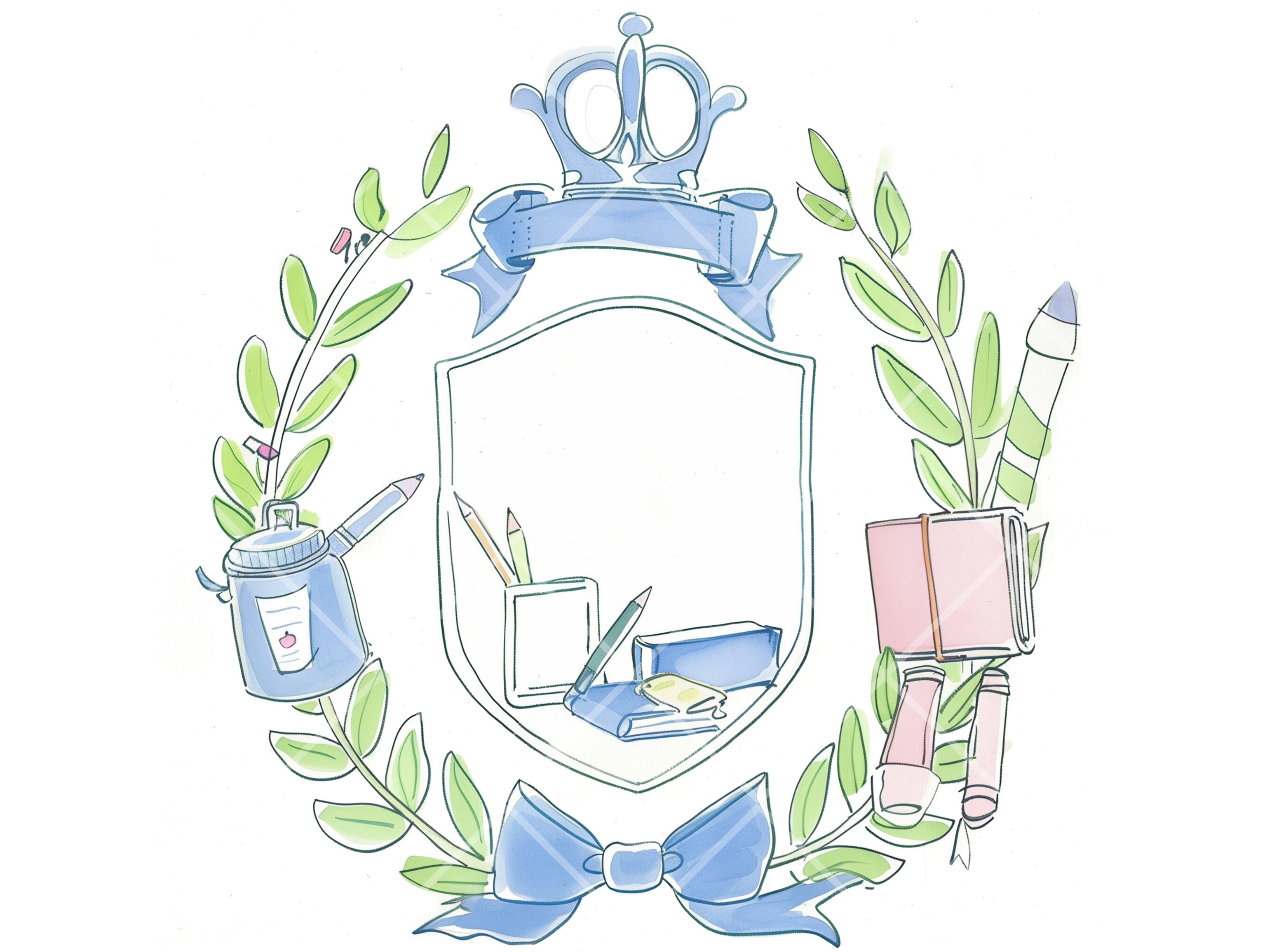 Back to School Crests, Watercolor Pngs, Instant Download, Hand Drawn ...