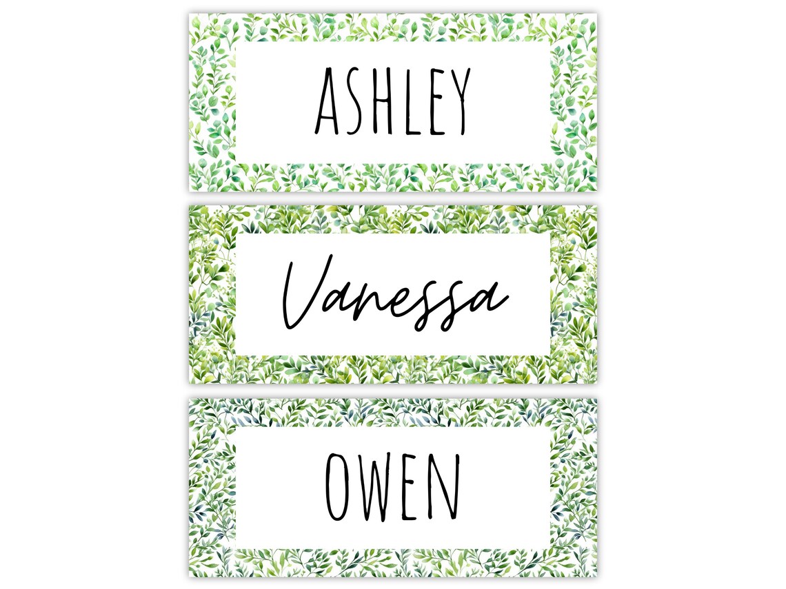 Classroom Name Tags Template Greenery Botanical Leafy Editable ...