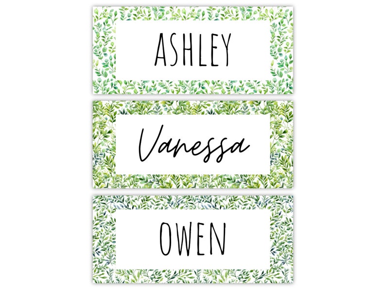 Classroom Name Tags Template Greenery Botanical Leafy Editable ...