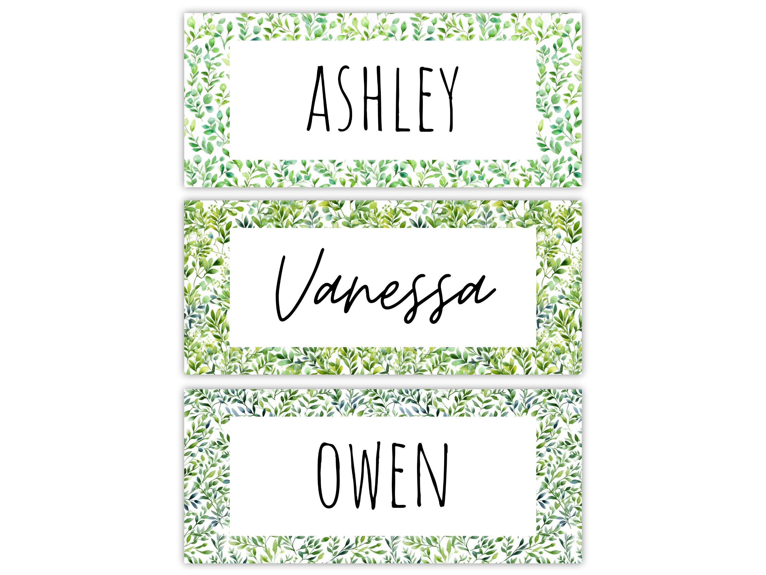 Classroom Name Tags Template Greenery Botanical Leafy Editable ...
