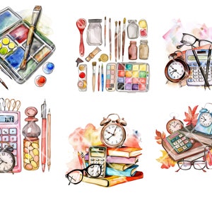 School Supplies Clipart, Watercolor Pngs, Instant Download, Classroom ...