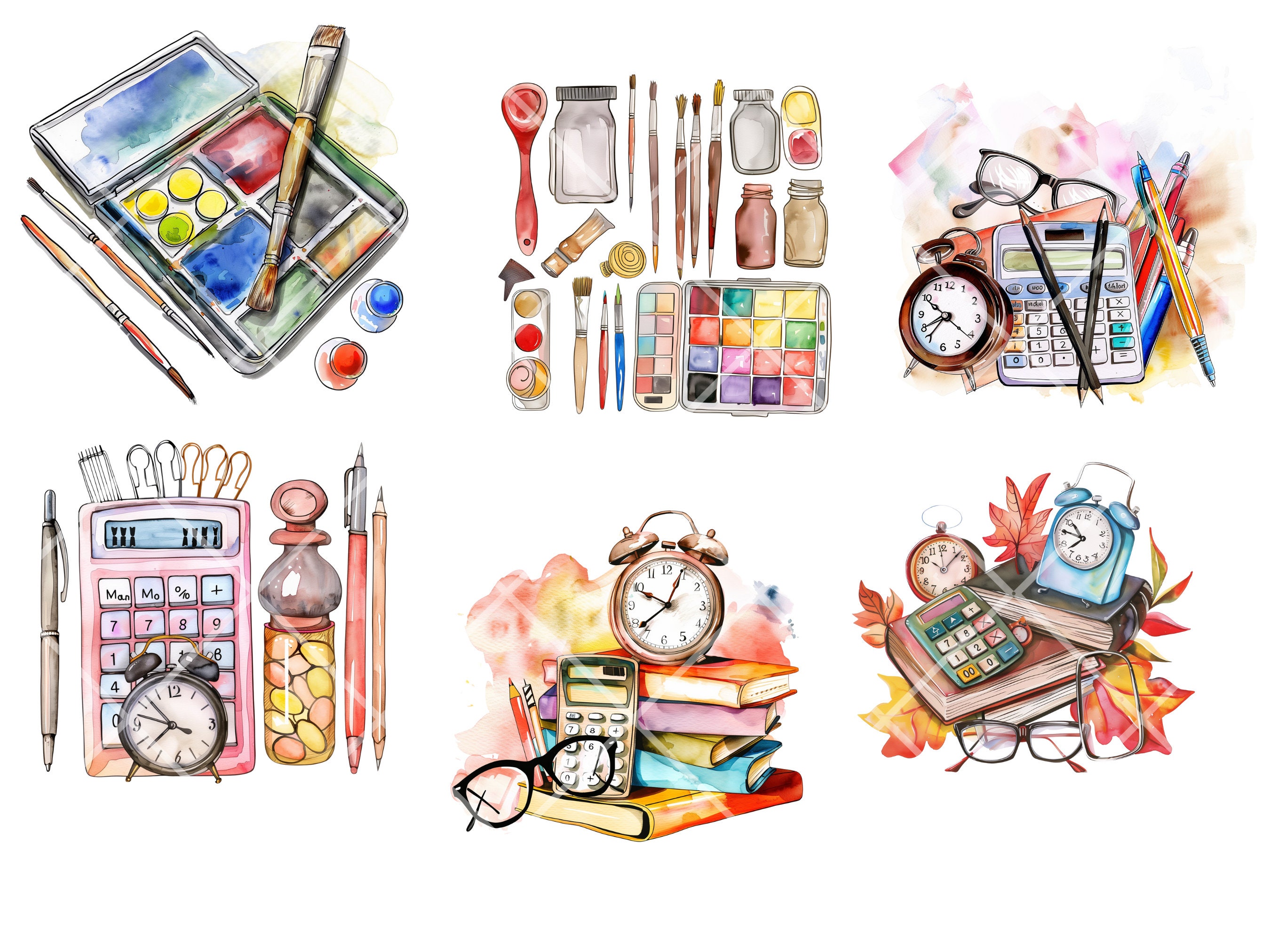 School Supplies Clipart, Watercolor Pngs, Instant Download, Classroom ...