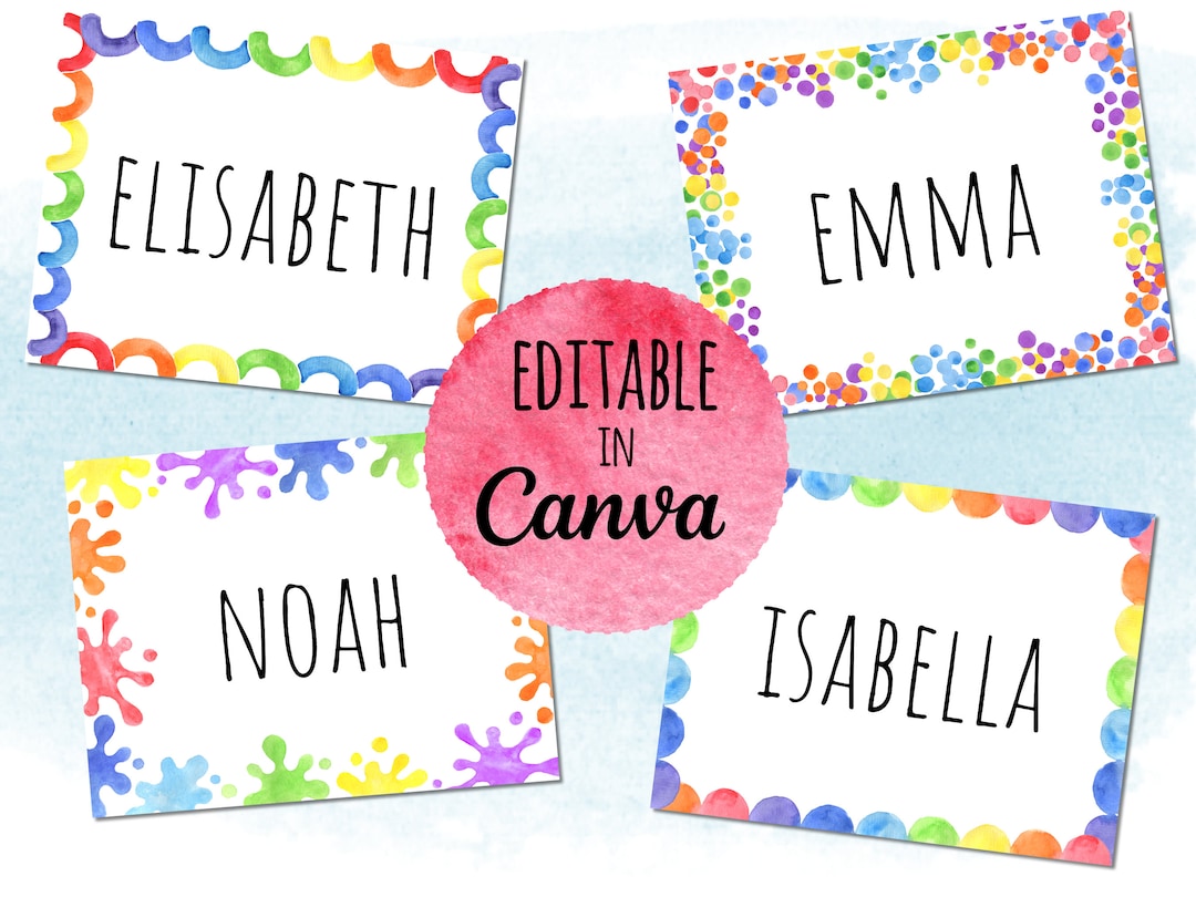 Classroom Name Tags Template Watercolor Editable Printable Elementary ...
