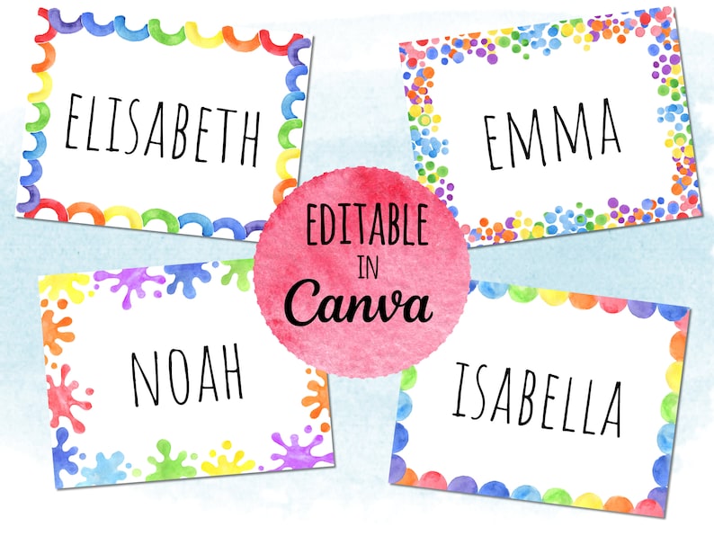 Classroom Name Tags Template Watercolor | Editable | Printable ...