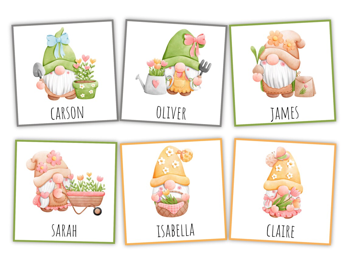 Spring Gnomes Name Tags Template Classroom Editable | Printable ...