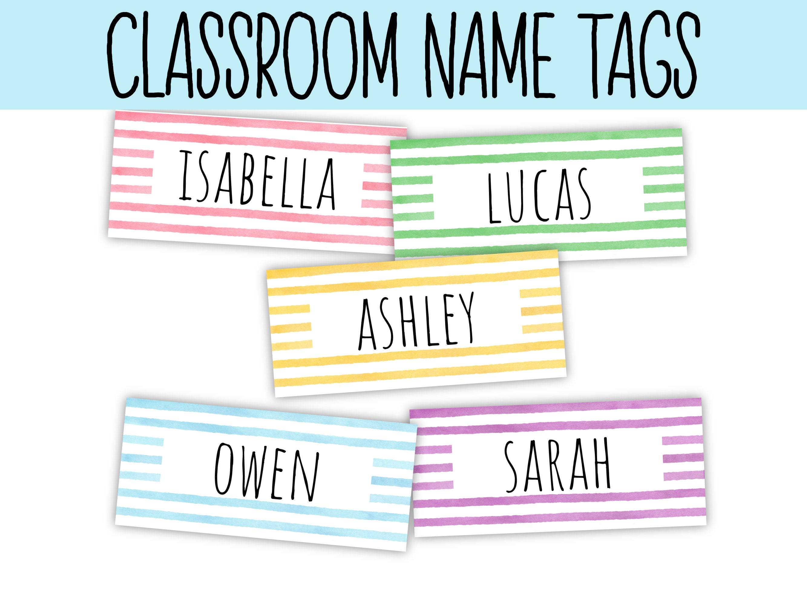 Classroom Name Tags Template Watercolor Stripes Editable | Printable ...
