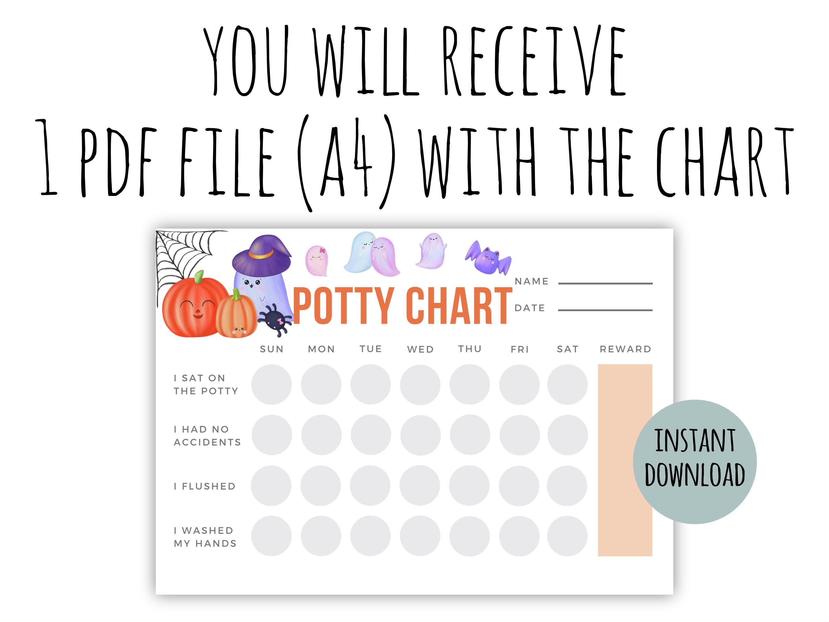 Potty Chart Printable Halloween | Potty Training Chart | Reward Chart ...