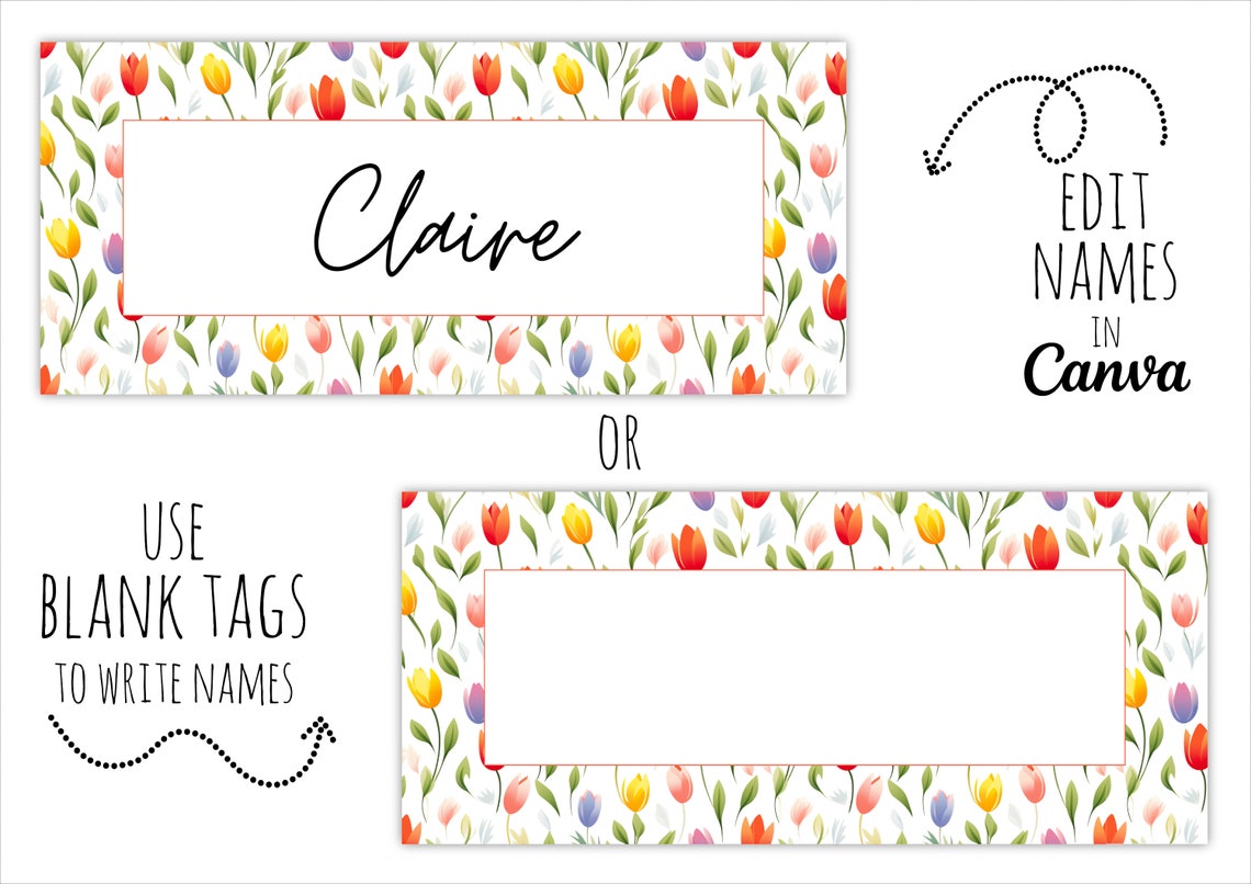 Classroom Name Tags Template Floral Flowers Editable | Printable ...
