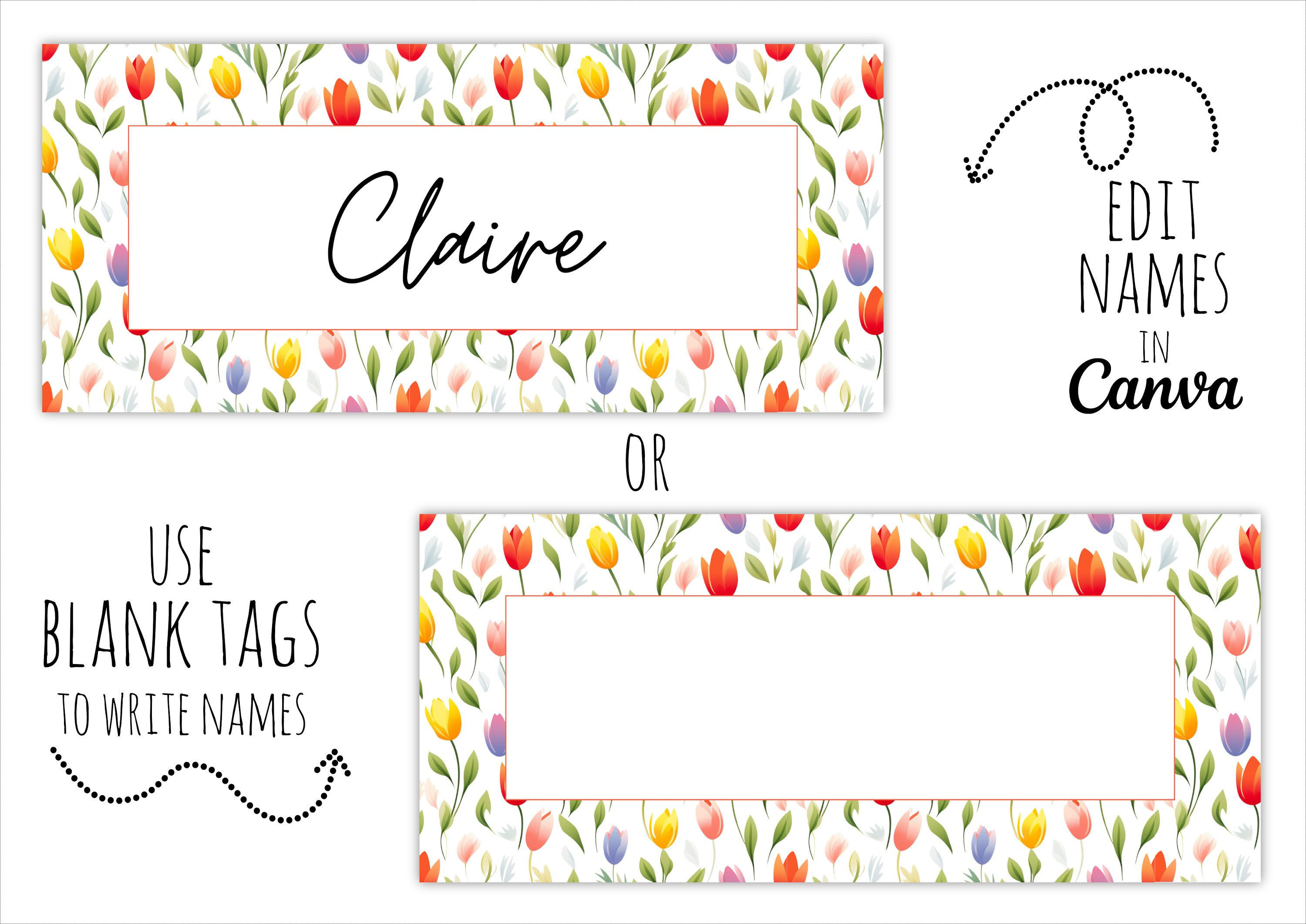 Classroom Name Tags Template Floral Flowers Editable | Printable ...