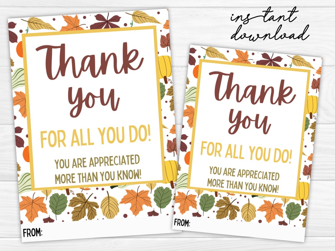 Thanksgiving Gift Treat Tag | Thank You Tag | Appreciation Tag Teachers ...