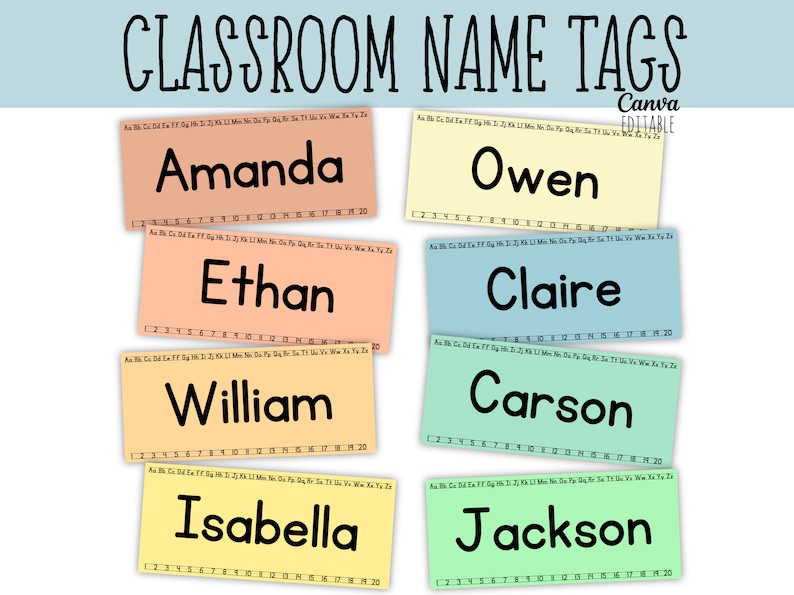 Classroom Name Tags Template Alphabet Numbers Editable Printable ...