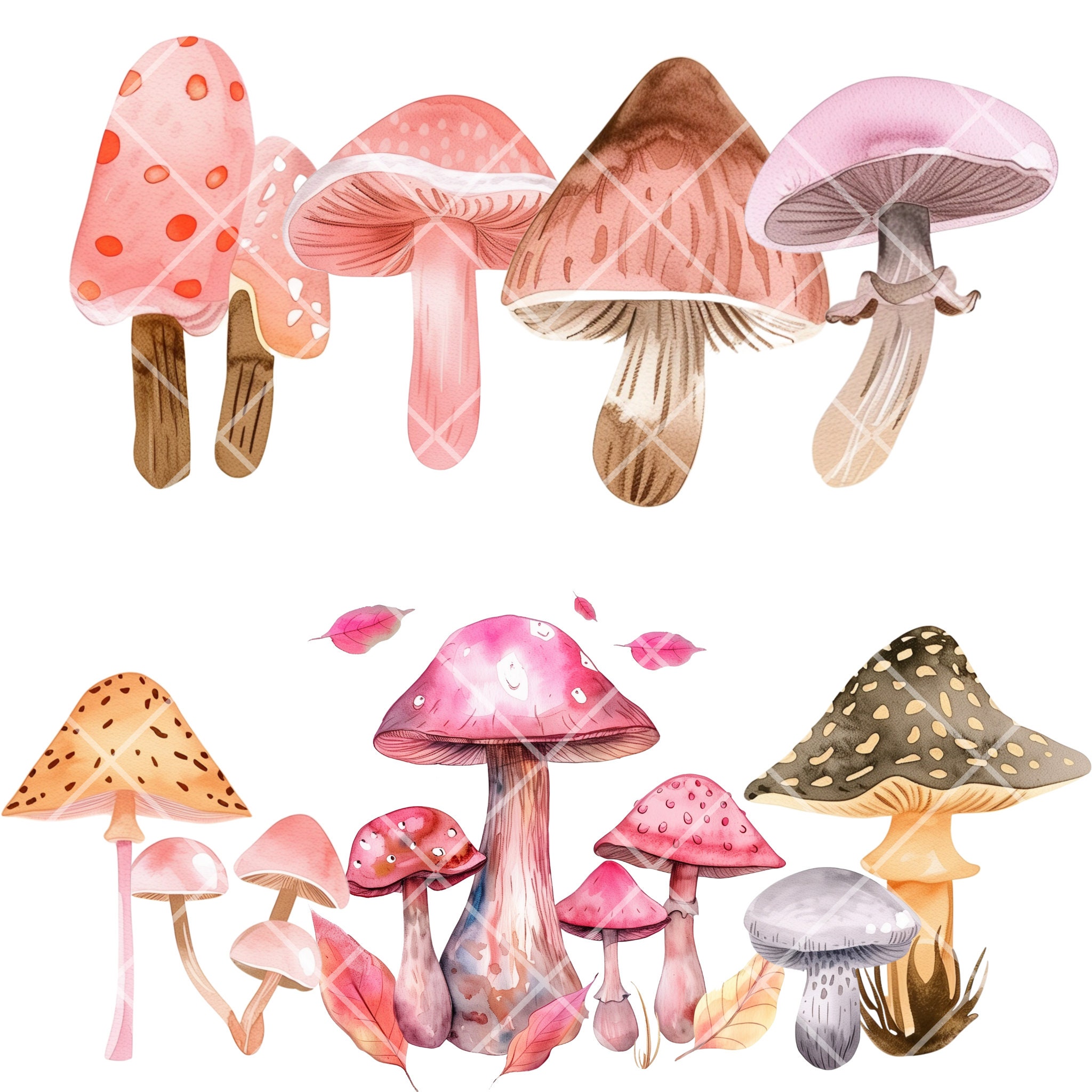 Cute Pink Autumn Clipart, Watercolor PNG, Instant Download, Fall ...